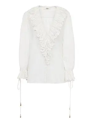 Chloé Puff-sleeve V-neck Top - Iconic Milk