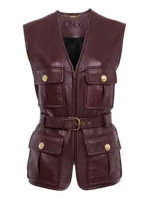 Chloé Leather Belted Vest - Crafty Brown