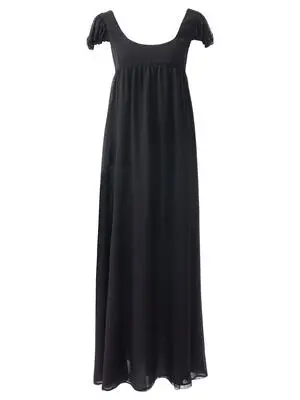 Chloé Puff-sleeve Plumetis Long Dress - Black