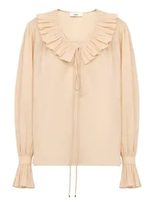 Chloé Voile Ruffle Top - Sand Brown