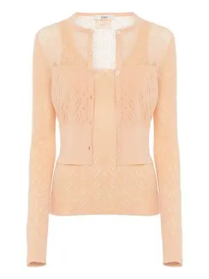 Chloé Pointelle Knit Twin Set - Bleached Orange