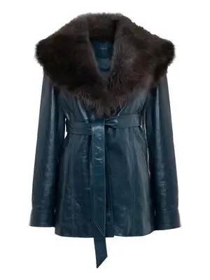 Chloé Short Leather Coat Military Blue