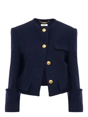 Chloé Wool Check Collarless Jacket - Dark Indigo
