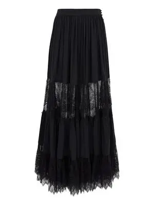 Chloé Tiered Georgette And Lace Long Skirt - Black