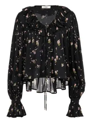 Chloé Charmeuse Ruffle Top - Black