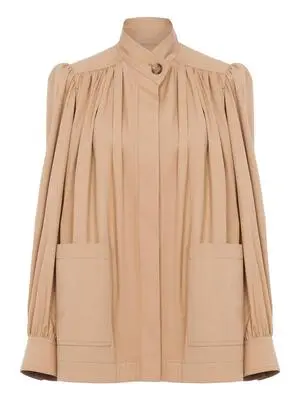 Chloé High-neck Gabardine Jacket - Soft Tan