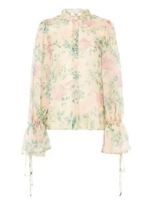 Chloé Floral Print Silk Mousseline Blouse - Seedpearl Beige