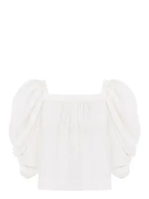 Chloé Puff-sleeve Pleated Top - Iconic Milk