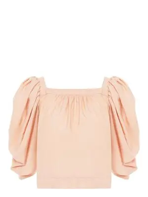 Chloé Puff-sleeve Pleated Poplin Top - Biscuit Pink