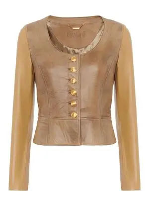 Chloé Leather Cinched Jacket - Pale Khaki