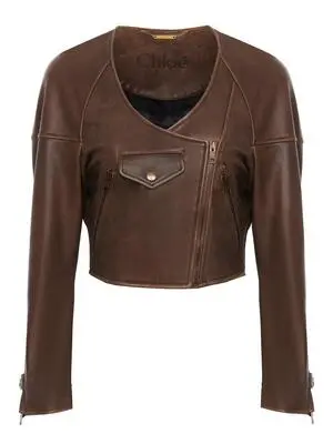 Chloé Cropped Leather Jacket - Bourbon Brown