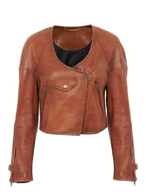 Chloé Cropped Leather Jacket - Ochre Delight