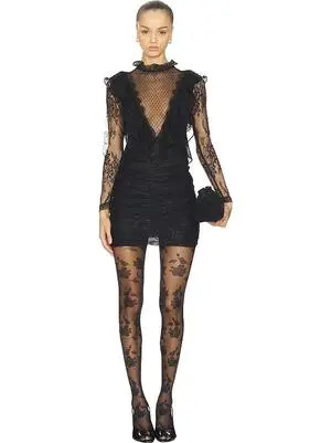 PatBO Laila Lace Long Sleeve Short Dress - Black