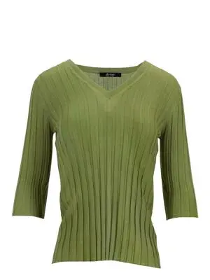 LA ROSE V-neck Ribbed Top - Green