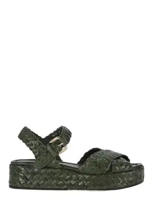 LA ROSE Woven Wedge Sandals - Green