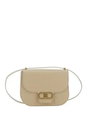 FERRAGAMO Shoulder Bag With Metal Gancini - Beige