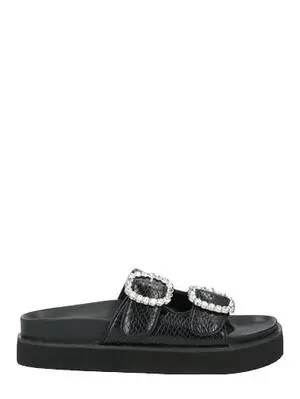 Maje Sandals With Snakeskin Print And Crystal Embellishments - Black