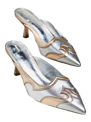 Maeve Pointed-toe Western Mule Heels - Silver/gold