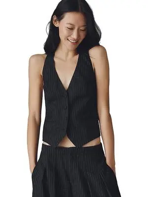 Anthropologie Metallic Halter Vest Top - Black
