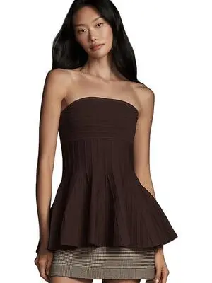 Maeve Strapless Textured Peplum Top - Chocolate