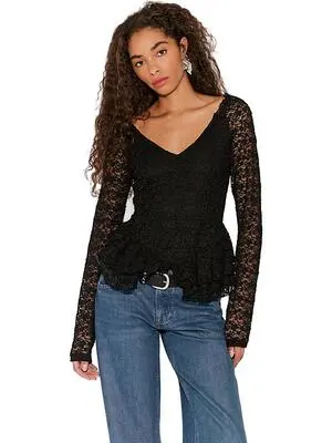 Free People Stella Long Sleeve Top - Black