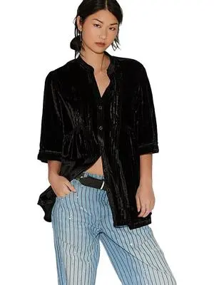 Free People We The Free Velvet Willow Button-down - Black