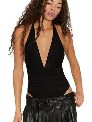 NIGHTCAP Perfect Plunge Lace Bodysuit - Black