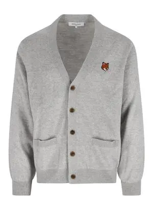 Maison Kitsuné Fox Head Cardigan Gray