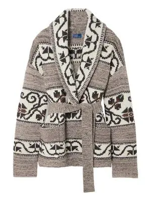 Ralph Lauren Belted Jacquard-knit Wool-blend Cardigan - Neutrals