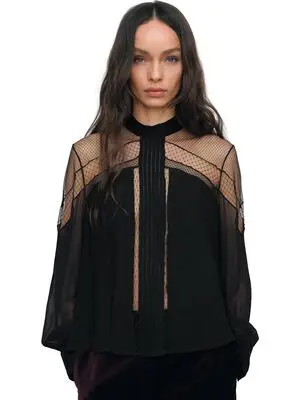 REISS Marnie Lace-Insert Tie-Back Blouse