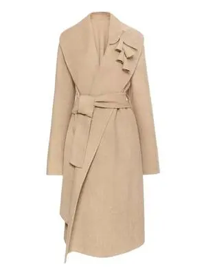 Oscar De La Renta Foxglove Embroidered Belted Coat - Neutrals