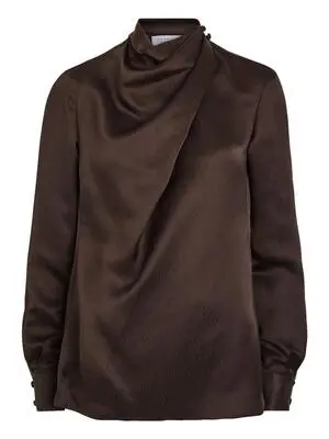 Gabriela Hearst Marcela Draped Silk Top - Dark Brown