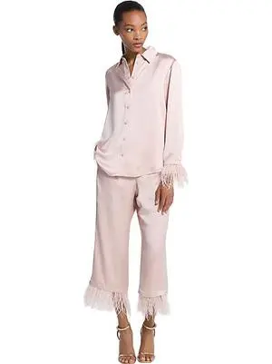 Michael Kors Feather-trimmed Satin Pajama Pants - Pink