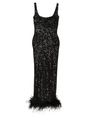 ATU BODY COUTURE Sequin Feather Trim Dress - Black