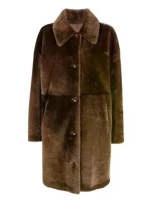 LISKA Single-breasted Shearling Coat - Brown