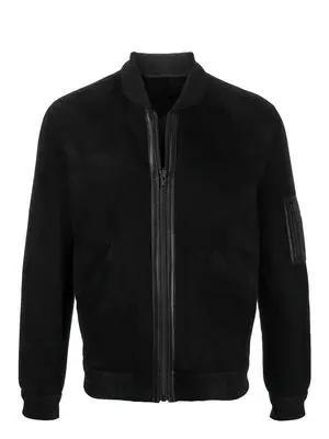 LISKA Ribbed Trim Bomber Jacket - Black