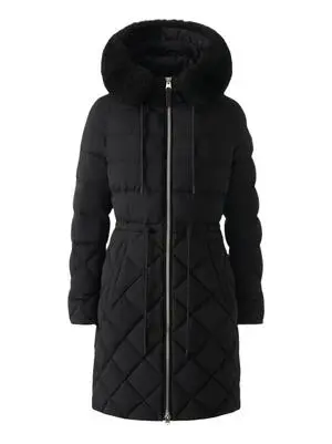 Mackage Diamond Quilted Down Coat With Fur Hood - Black