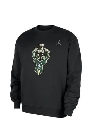 JORDAN Milwaukee Bucks Statement Essentials Nba Fleece Crew-neck Sweatshirt - Black