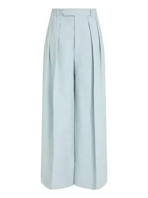 Zimmermann Pleated Cotton And Silk-blend Wide-leg Pants - Sky Blue