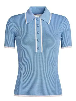 Zimmermann Metallic Ribbed-knit Polo Shirt - Light Blue