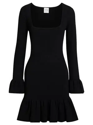 Herve Leger Colette Ruffled Pointelle-knit Mini Dress - Black