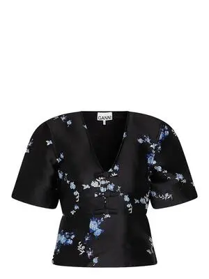 GANNI Bow-Detailed Jacquard Top