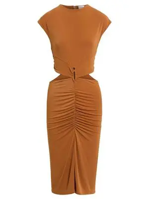 Herve Leger Gabrielle Ruched Cutout Midi Dress - Camel