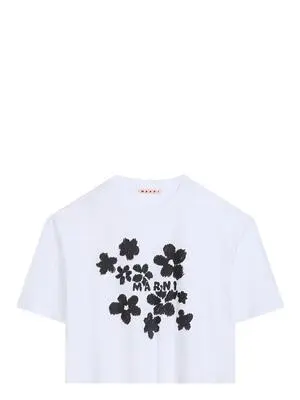 Marni Cropped Printed Cotton-jersey T-shirt - White