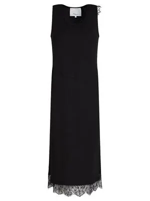 3.1 Phillip Lim Lace-trimmed Crepe And Ribbed Jersey Midi Dress - Black