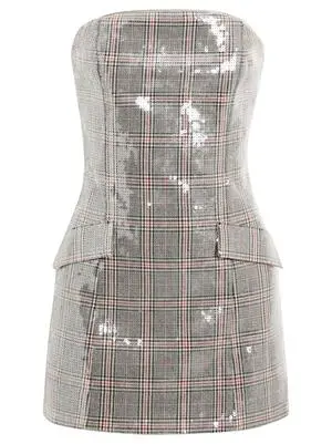 Retrofete Crowne Strapless Sequined Tweed Mini Dress - Gray