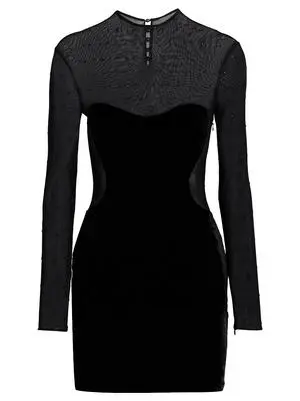 Retrofete Delmer Crystal-embellished Mesh-paneled Velvet Mini Dress - Black