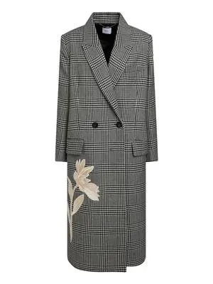 Erdem Embroidered Prince Of Wales Checked Wool-tweed Coat - Black