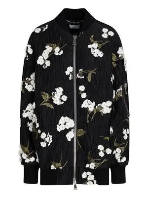 Erdem Embellished Wool-blend Cloqué Bomber Jacket - Black