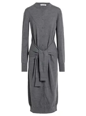 JIL SANDER Tie-front Wool Midi Dress - Gray